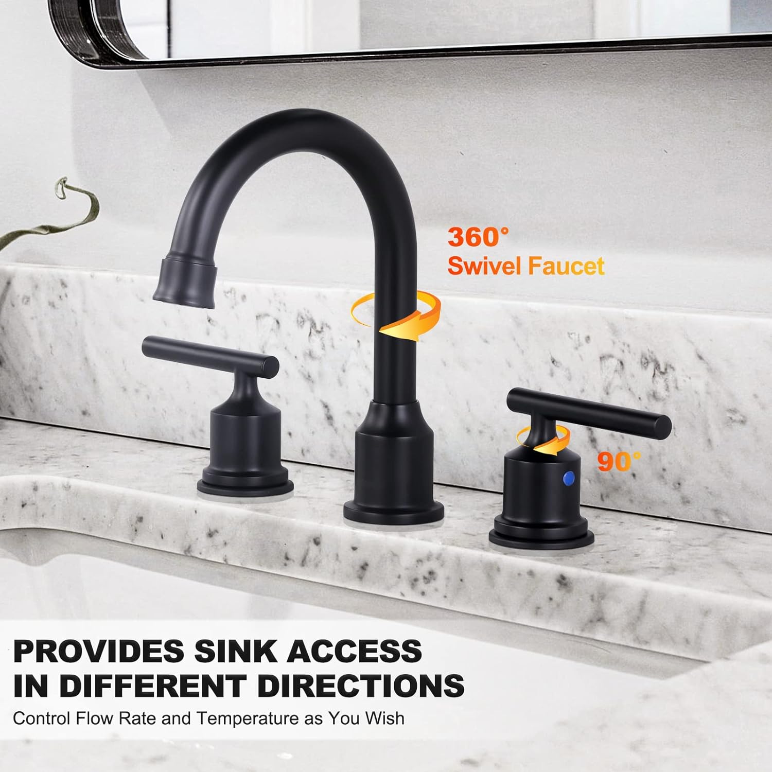 2 Handle 8 inch Widespread Bathroom Sink Faucet with Pop Up Drain Matte ...