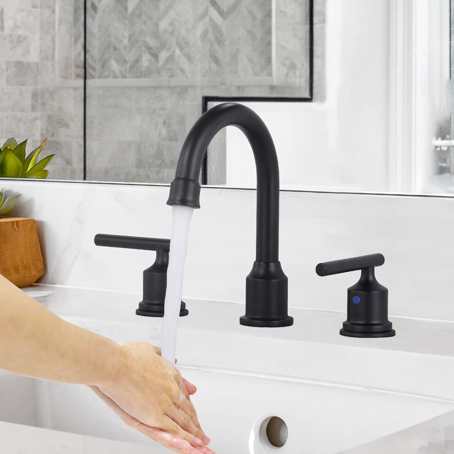 2 Handle 8 inch Widespread Bathroom Sink Faucet with Pop Up Drain Matte ...