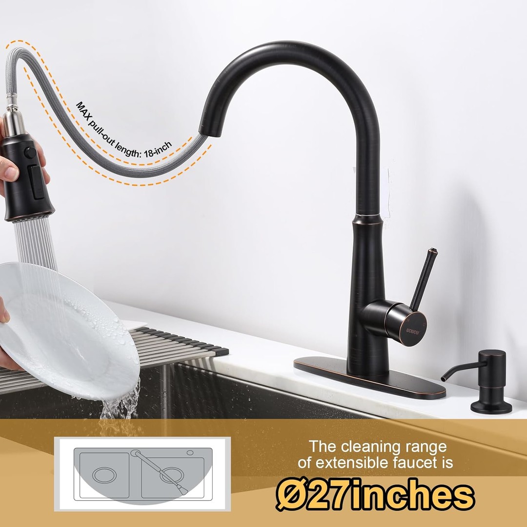 Stainless Steel Black Pull Down Kitchen Faucets with Soap Dispenser ...